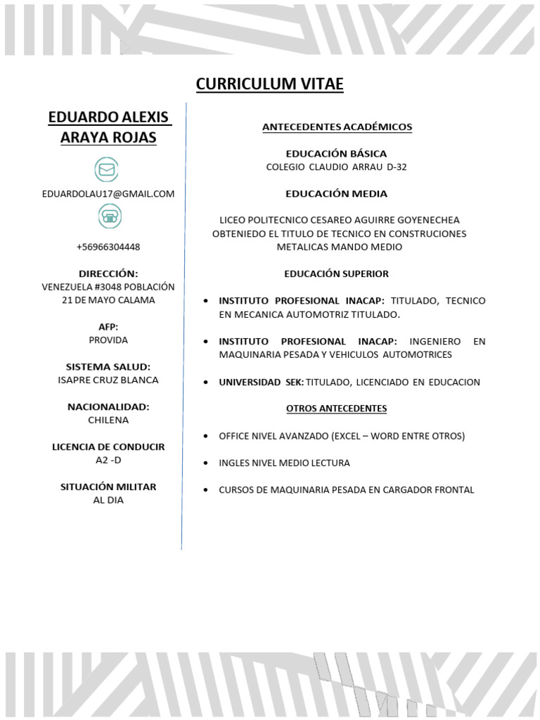 CURRICULUM EDUARDO ARAYA ROJAS | PDF