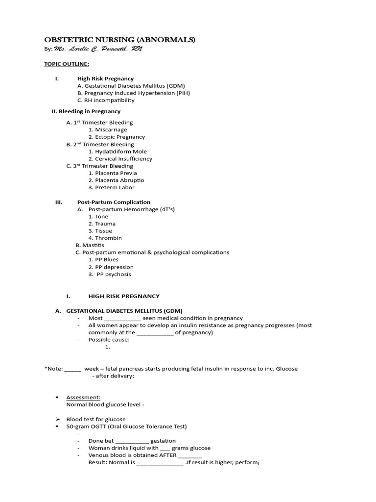 Handouts - Ob Part 1 - Ms. Pomentil - 2024 | PDF | Pregnancy | Miscarriage
