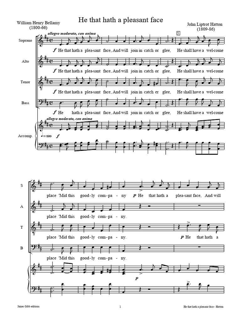 Hatton - He That Hath A Pleasant Face | PDF | Vocal Music | Singing