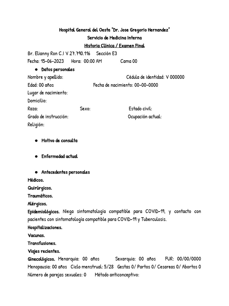 Modelo de Historia Clinica (Completo) | PDF | Enfermedades y trastornos | Medicina CLINICA