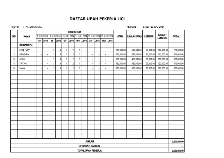 Form ABSENSI MINGGUAN | PDF
