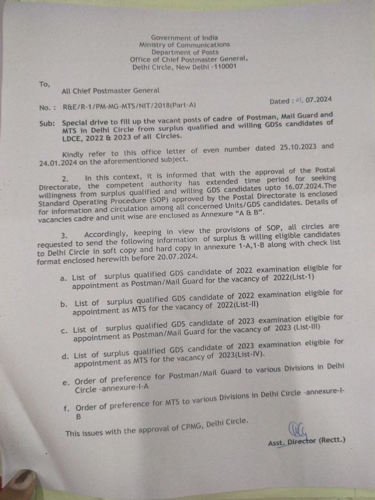 Delhi Circle Letter Dated 010724 | PDF