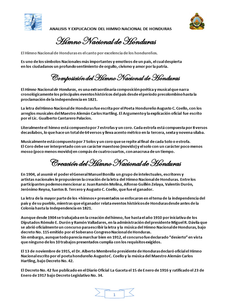 Himno Nacional de Honduras | PDF