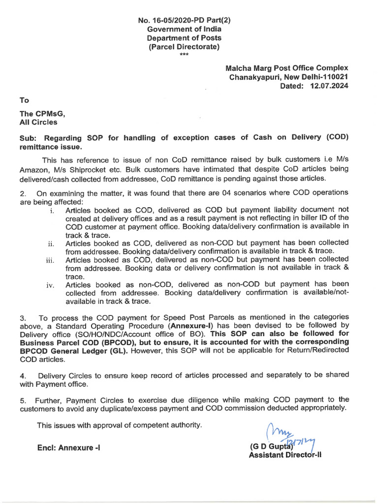 SOP Regarding Handling of Exceptional Cases of COD Remittance Issue-1 | PDF