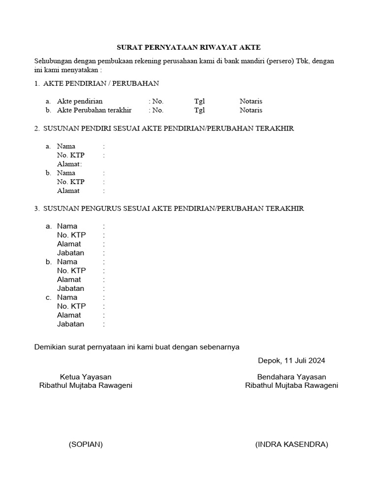 SURAT PERNYATAAN RIWAYAT AKTE | PDF SURAT PERNYATAAN RIWAYAT AKTE | PDF