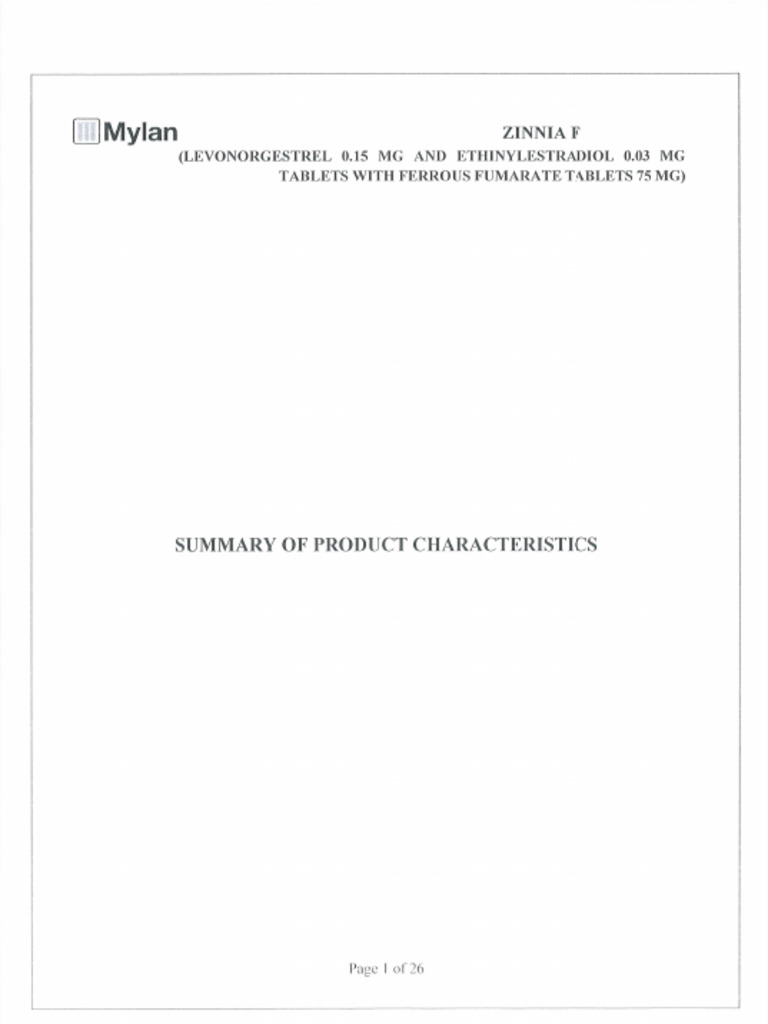 Zinnia F - Levonorgestrel 0.15 MG and Ethinylestradiol 0.03 MG Tablets ...