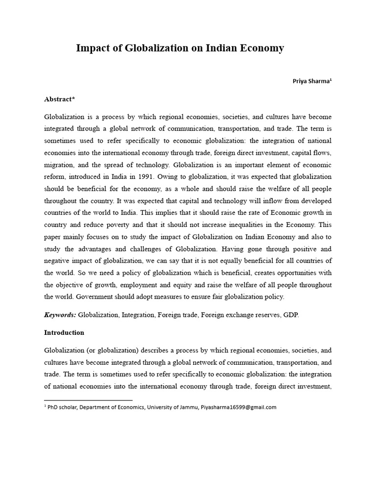Globalization's Impact on India's Economy | PDF | Foreign Direct ...