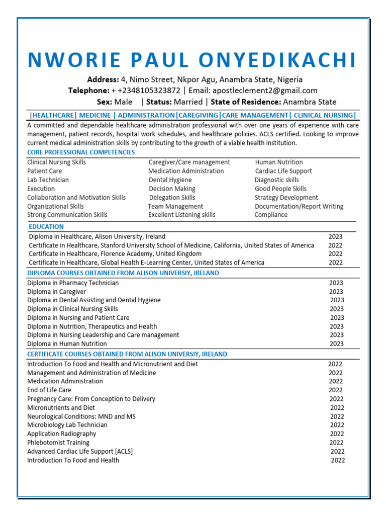 CURRICULUM VITAE For PAUL CLEMENT | PDF | Health Care | Nursing