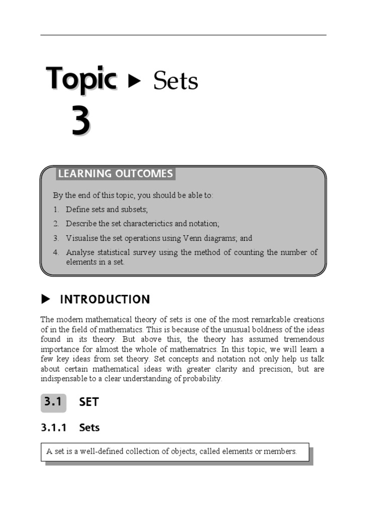 Topic 3 Sets | PDF | Set (Mathematics) | Formalism (Deductive)