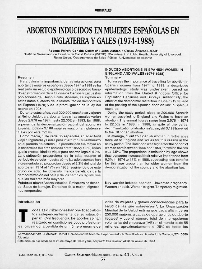 Abortos inducidos en mujeres españolas en inglaterra y gales(1974-1988) | PDF