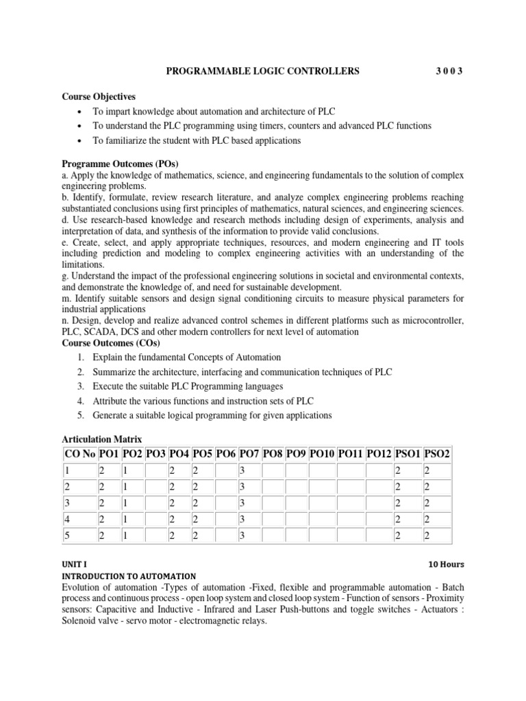 Syllabus | PDF | Programmable Logic Controller | Automation