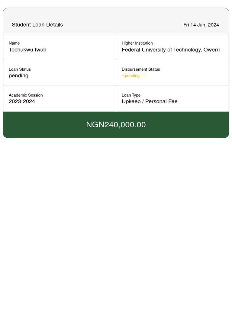 Nelfund Portal: Loan Status Update | PDF