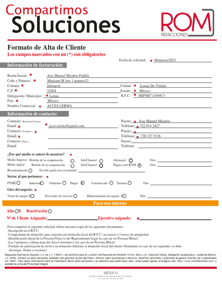 Formato de Alta de Cliente V01 | PDF | Informática