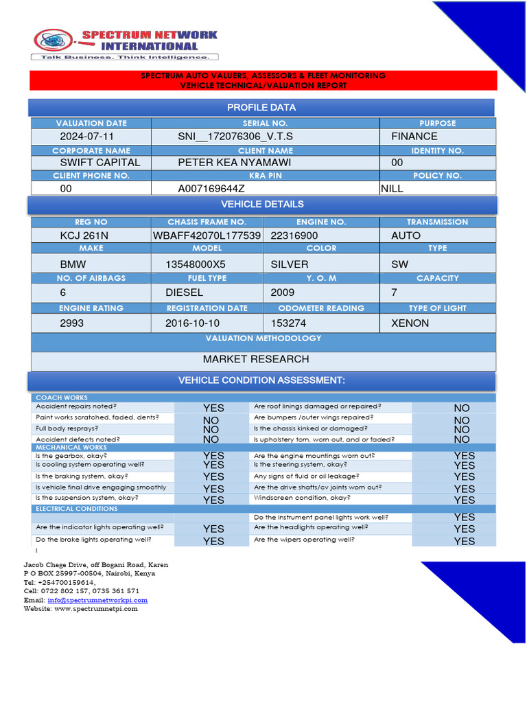 KCJ 261N-PETER KEA NYAMAWI-valuation - Report | PDF | Vehicles | Car