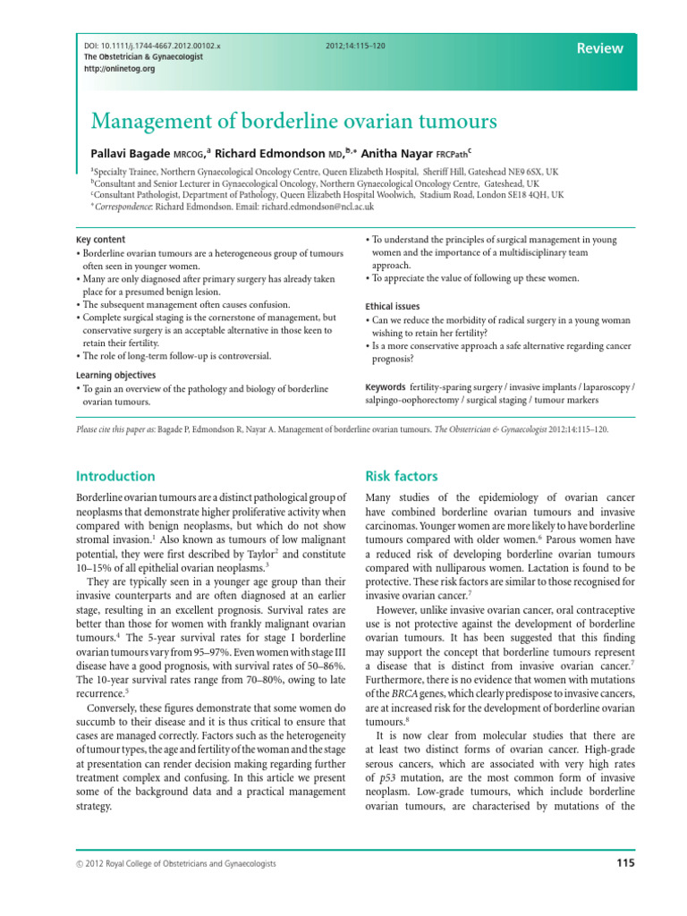 Borderline Ovarian Tumours Tog | PDF | Ovarian Cancer | Neoplasms