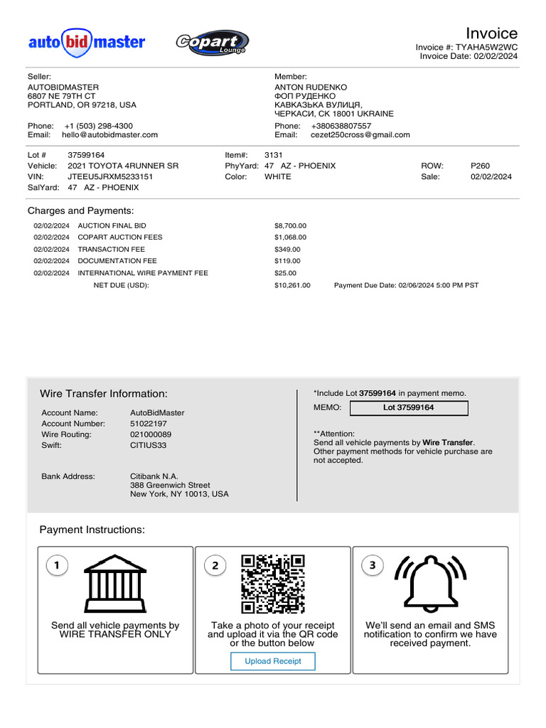 Invoice | PDF | Payments | Wire Transfer