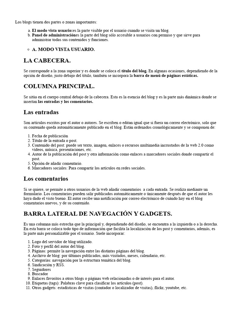 Estructura y Funciones de un Blog | PDF | Blog | Software