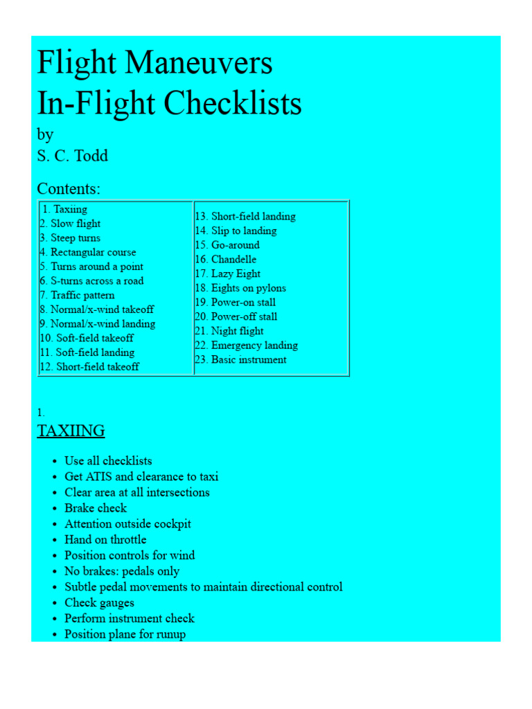Pilot Maneuver Checklists | PDF | Flight Control Surfaces | Flap ...
