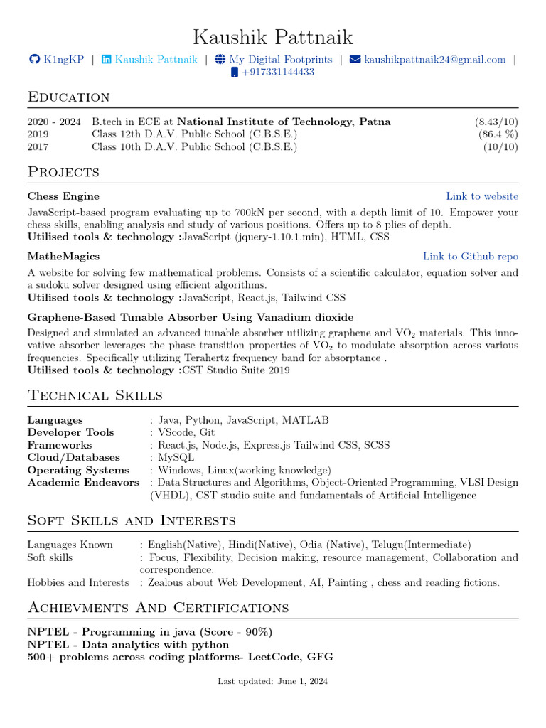 Kaushik Pattnaik Resume Updated | PDF | Java Script | Computer Programming