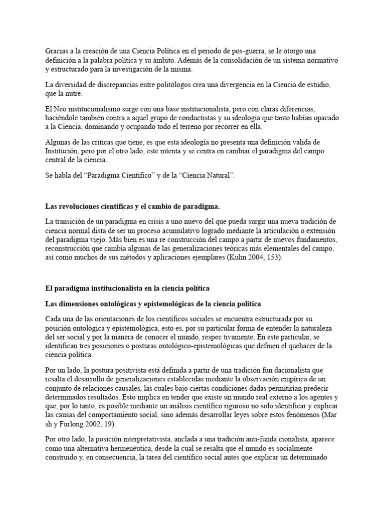 Neo Institucionalismo TP | PDF | Paradigma | Science