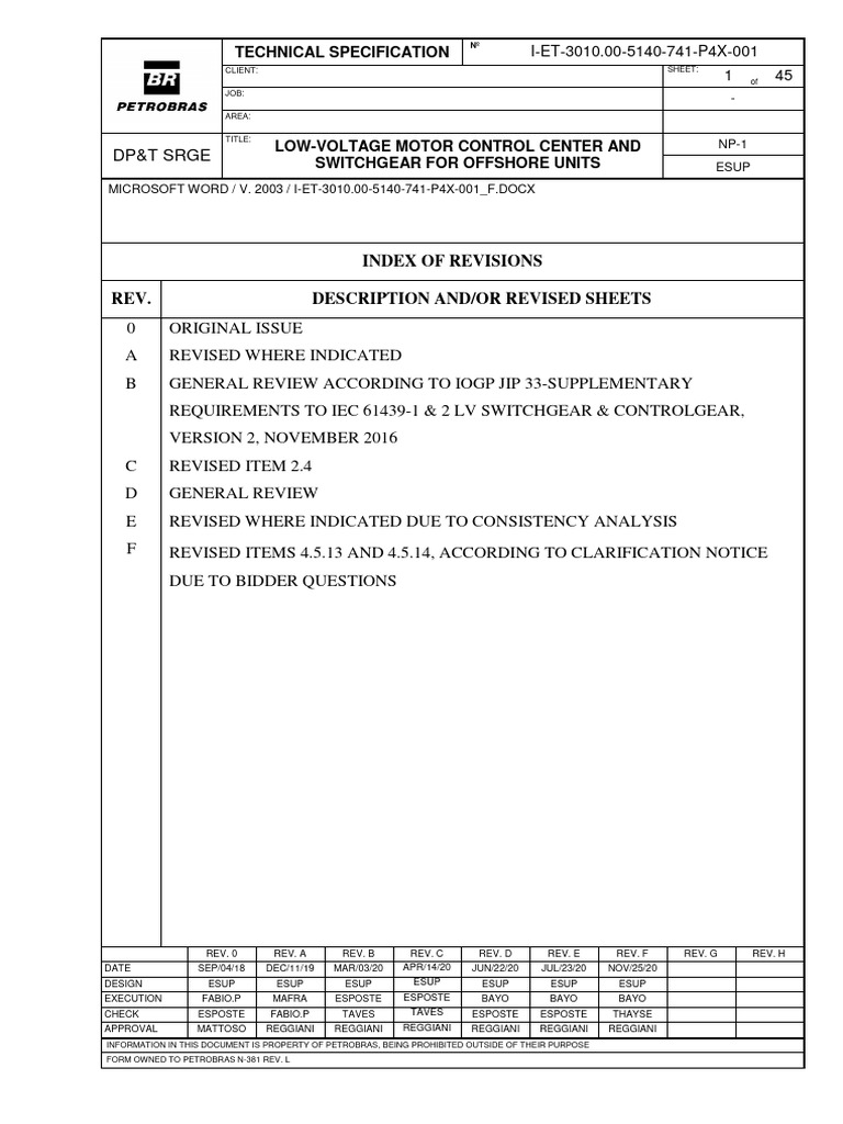 Index of Revisions Rev. Description And/Or Revised Sheets: Technical ...