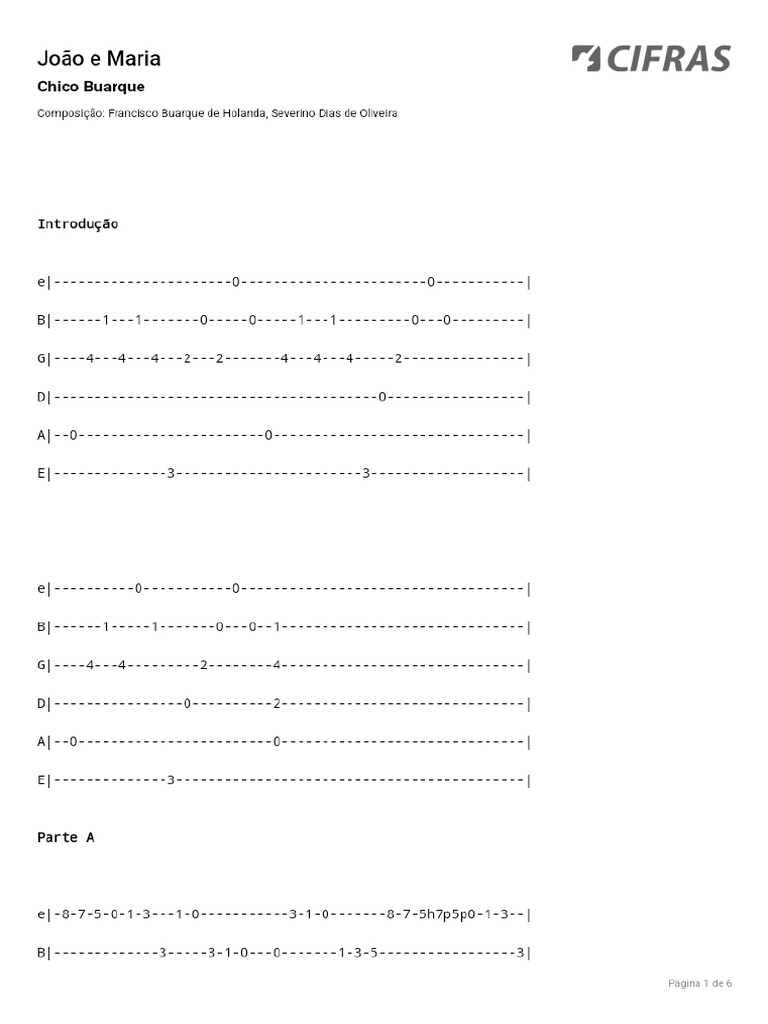 CIFRAS Tablatura Chico-Buarque Joao-E-Maria | PDF