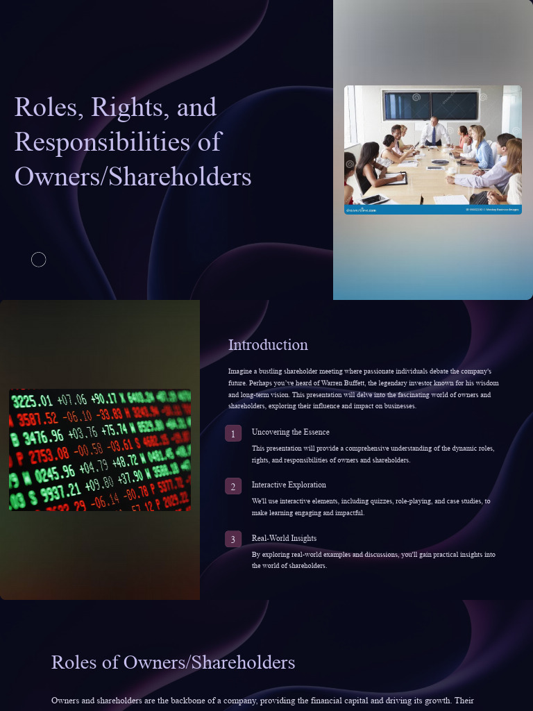 Roles, Rights and Responsibilities of Owners or Shareholders | PDF ...