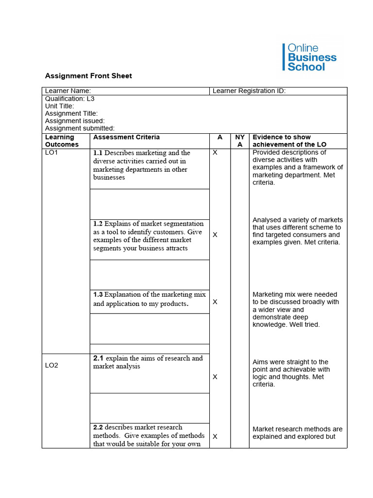 Marketing Principles and Techniques Grade Sheet | PDF | Marketing ...