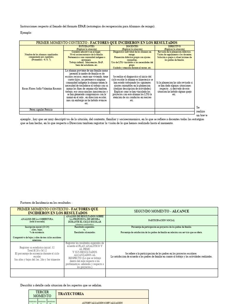 Instrucciones Respecto Al Llenado Del Formato EPAR | PDF | Evaluación ...