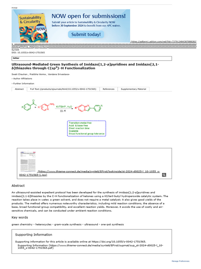 Thieme E-Journals - Synlett - Abstract | PDF | Chemical Reactions ...