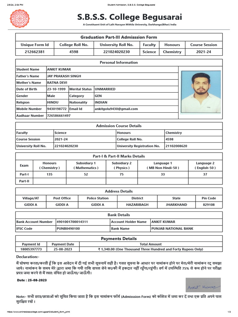 Part III Sbss College Begusarai | PDF