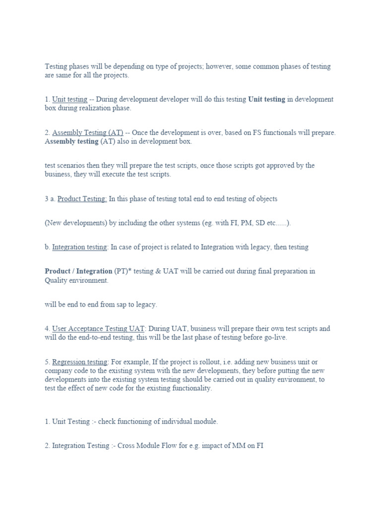 Testing Phases - SAP FICO | PDF | Unit Testing | Software Testing