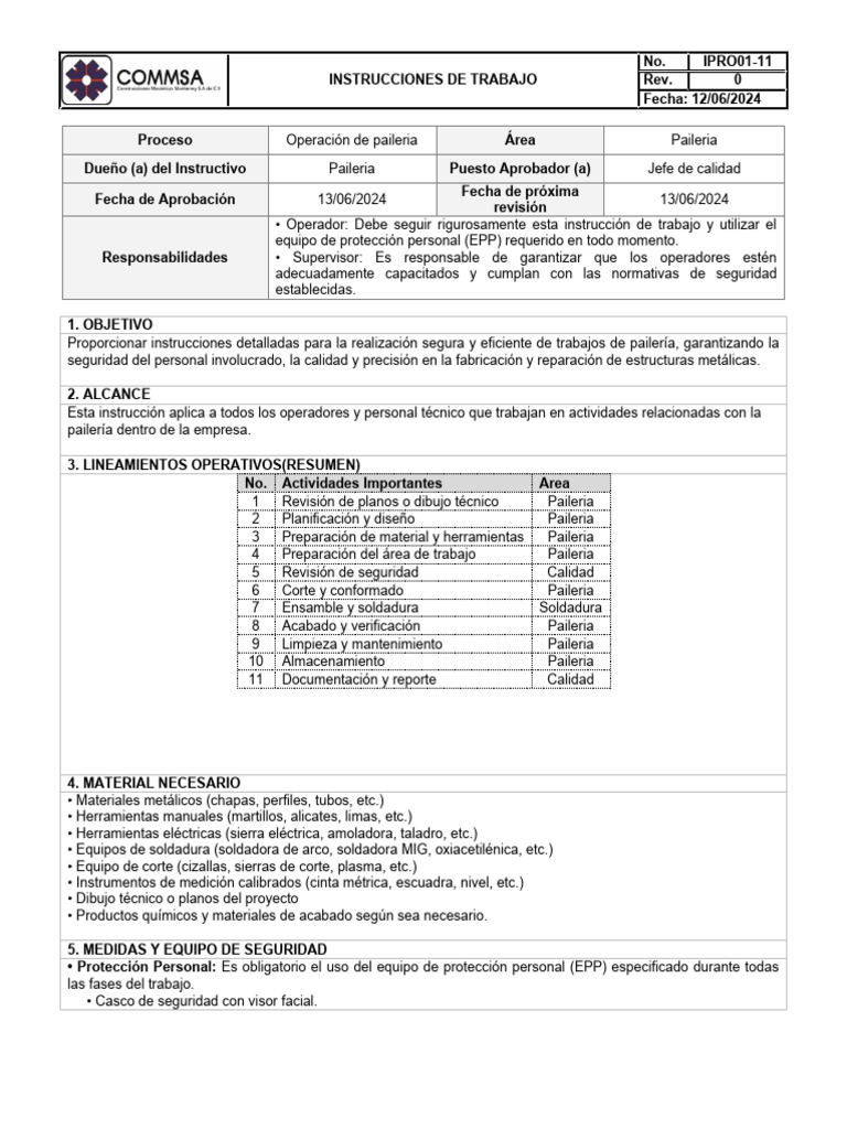Instrucciones para Operación de Pailería | PDF | Soldadura | Construcción