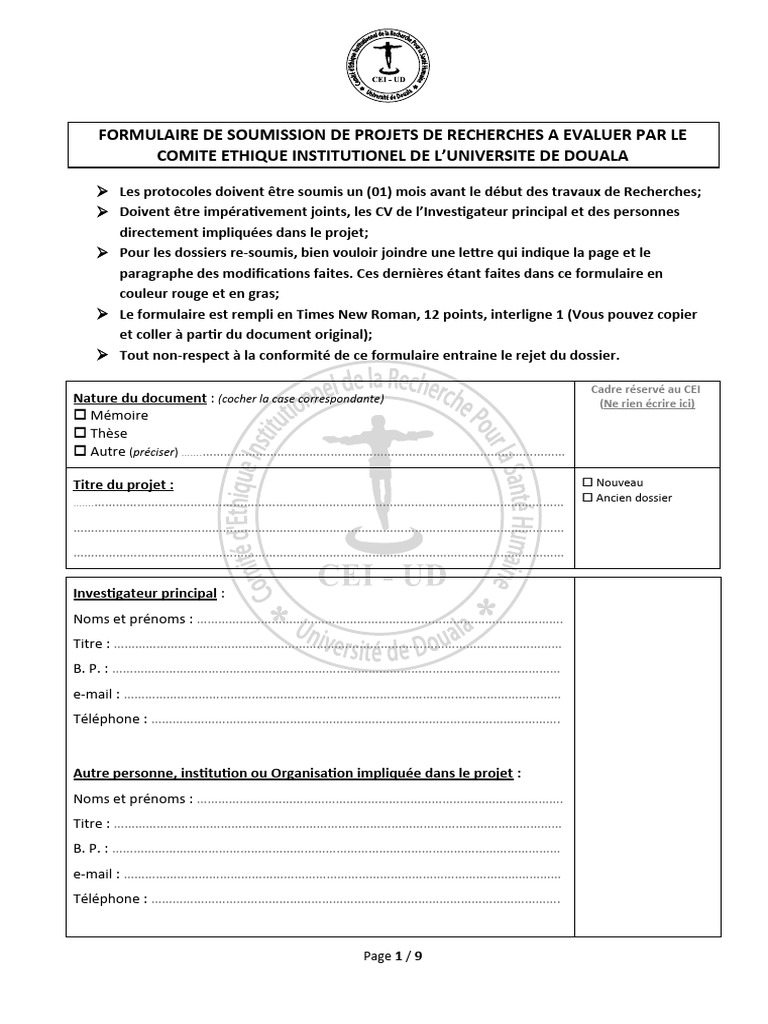 Formulaire d'évaluation de projets de recherche | PDF