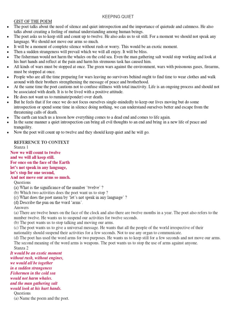 P-3-Keeping Quiet-Extra Q'A & RTC | PDF | Silence