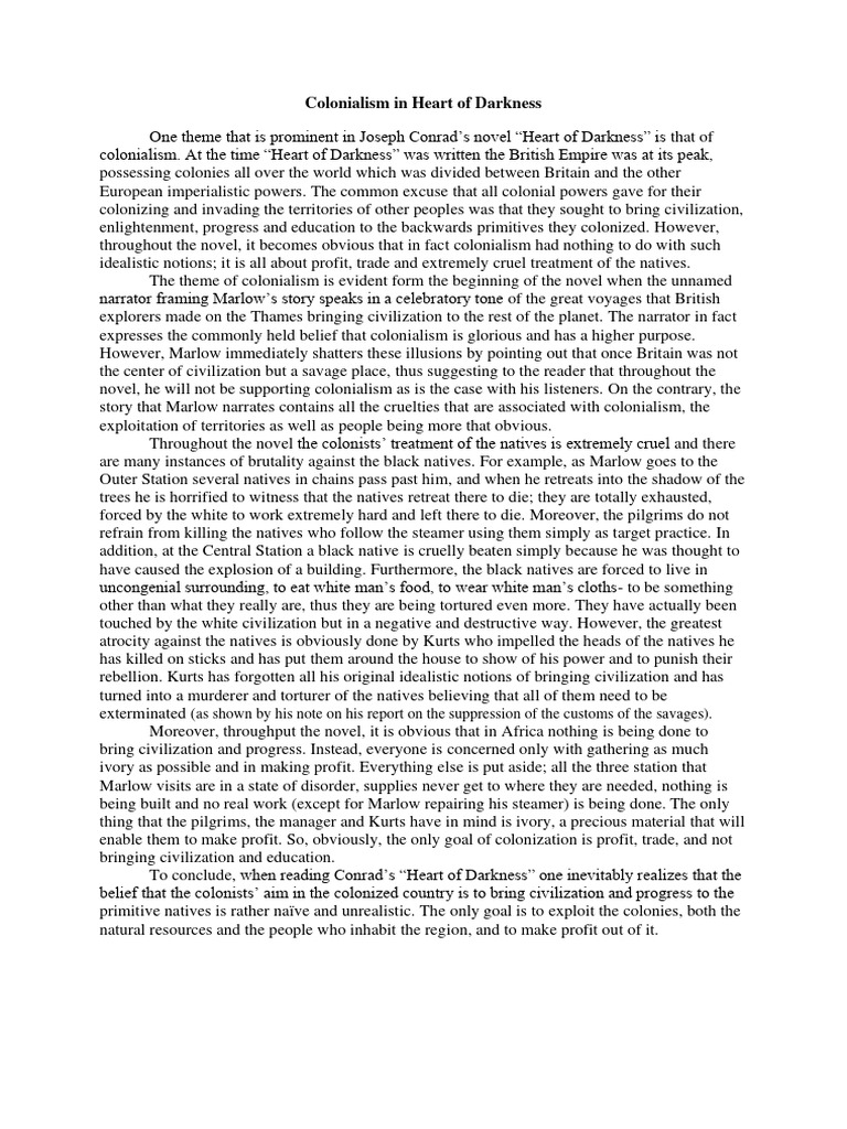 Colonialism Explored in Heart of Darkness | PDF | Colonialism | Heart ...