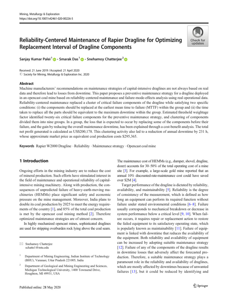 AI-2020-Palei-RCM of Rapier Dragline | PDF | Reliability Engineering ...
