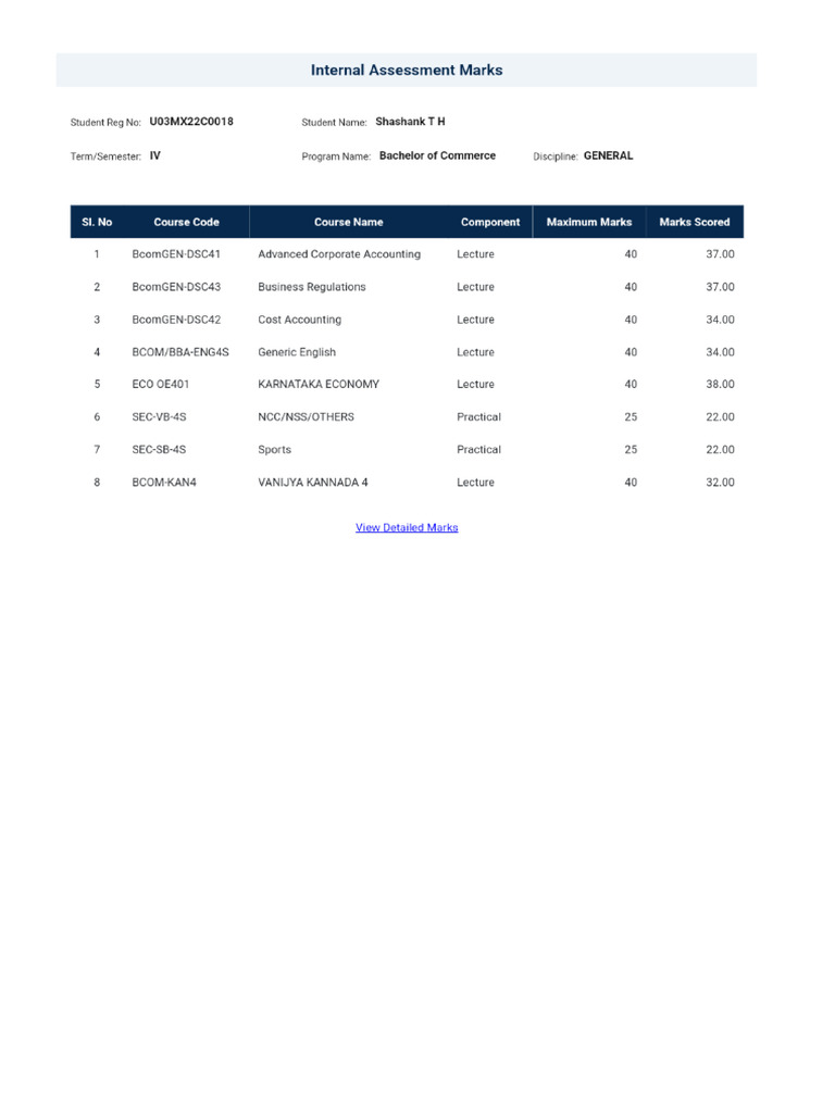 Student Internal Assessment Marks | PDF