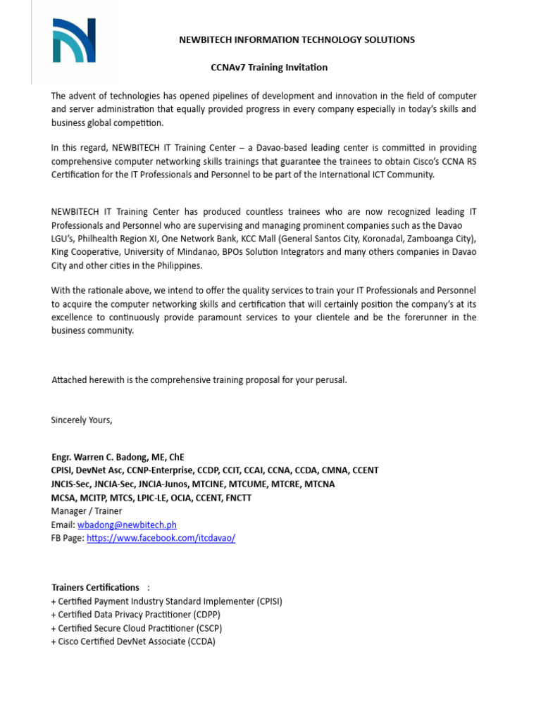 General Ccna Invitation Training 2024 | PDF | Cisco Certifications ...