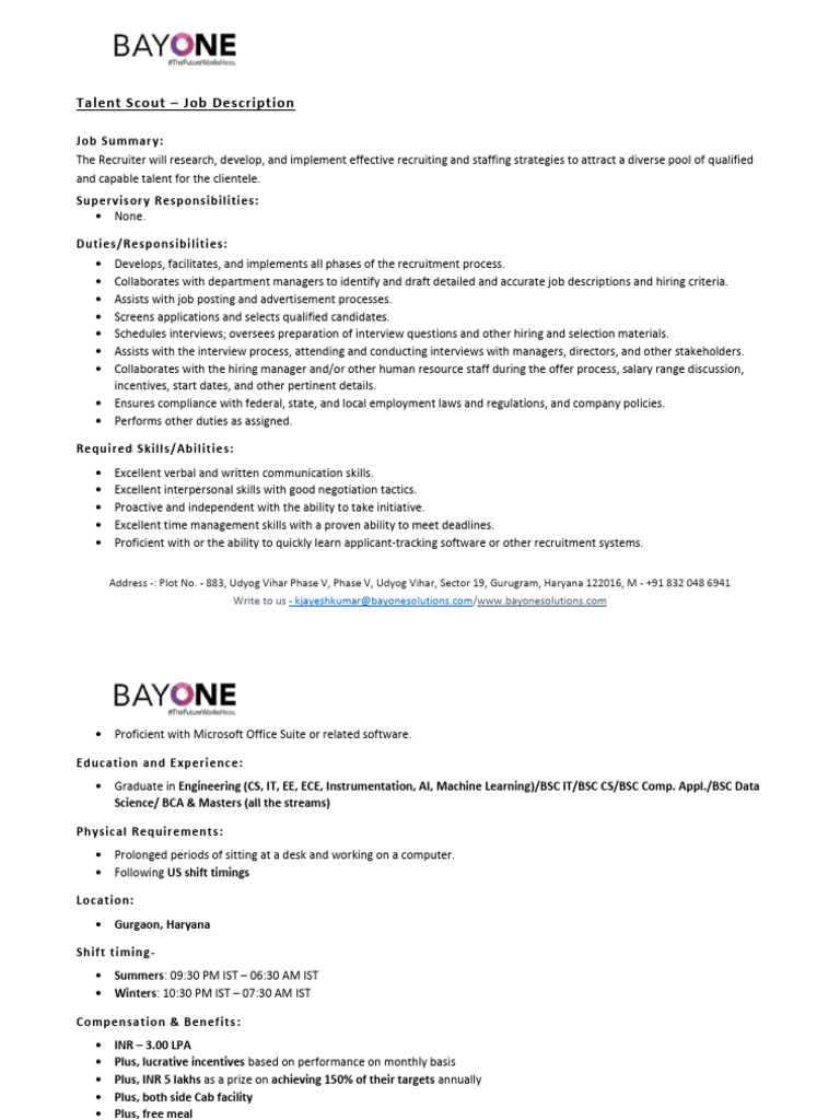 Talent Scout - Job Description | PDF | Recruitment | Business