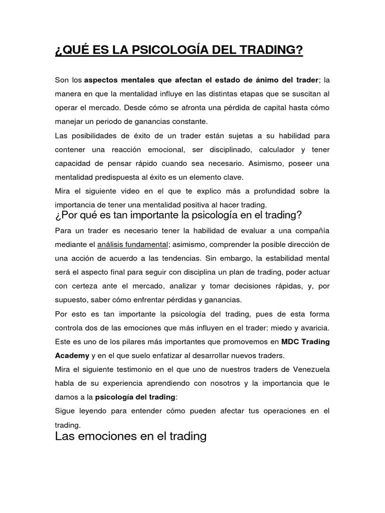PSICOLOGIA DEL TRADING | Descargar gratis PDF | Comerciante (Finanzas) | Las emociones
