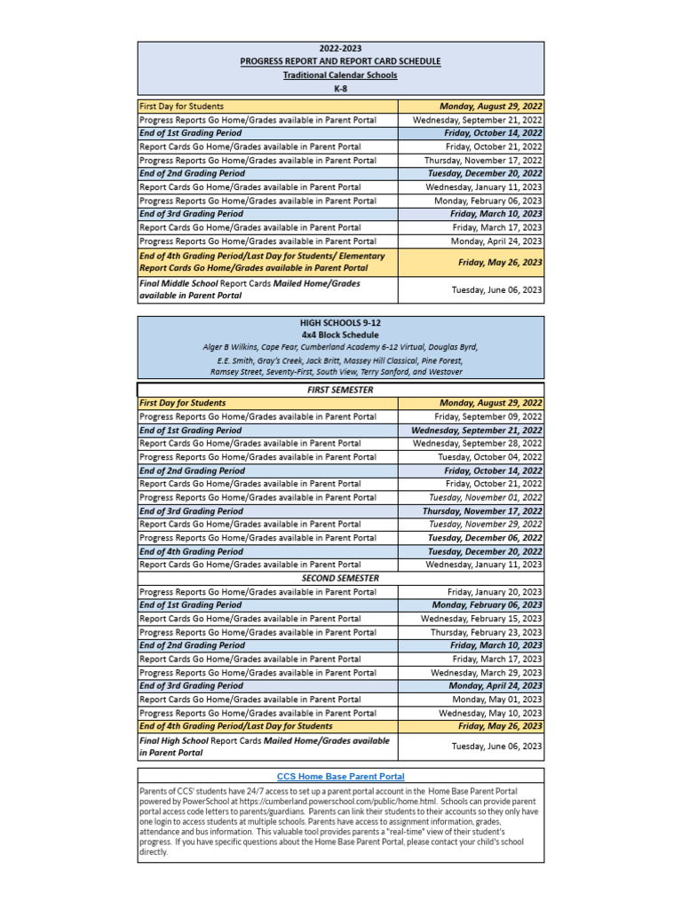2022-2023 Progress and Report Card Schedules - TRADITIONAL | PDF ...
