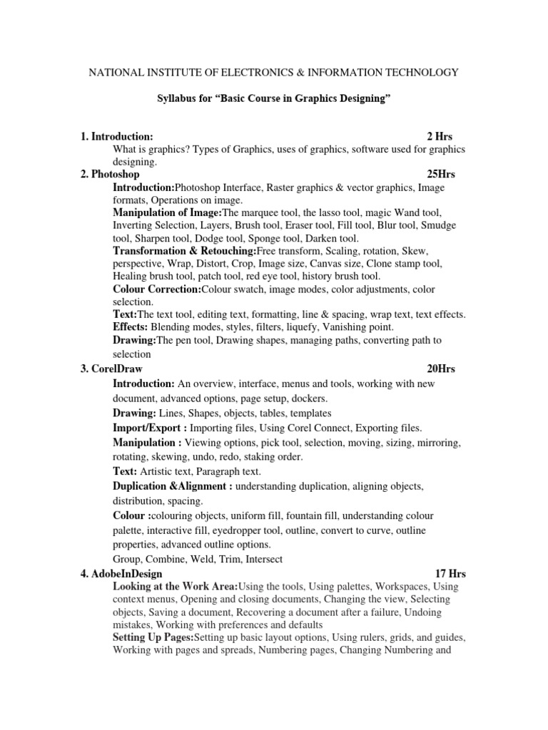 Syllabus of Graphics Designing | PDF | Adobe Photoshop | Adobe Illustrator