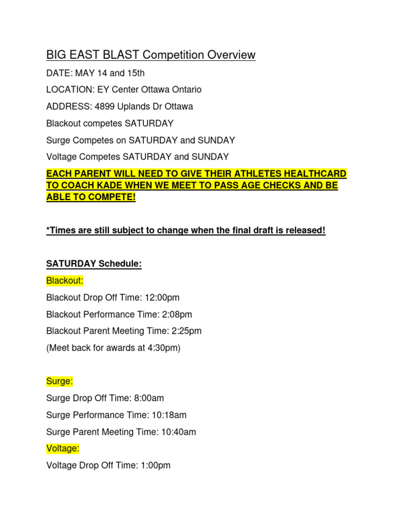 BIG EAST BLAST Competition Details | PDF