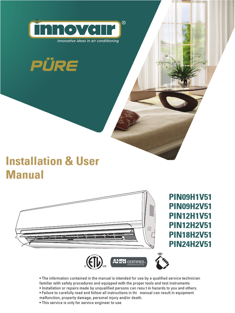 Innovair Pure Installation Owners Manual | PDF | Air Conditioning ...