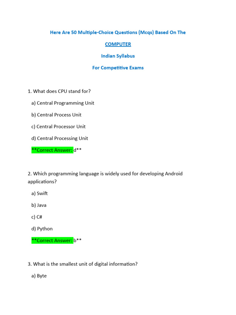 Computer MCQ For Competitive Exams | PDF | Computer Data Storage | Random Access Memory