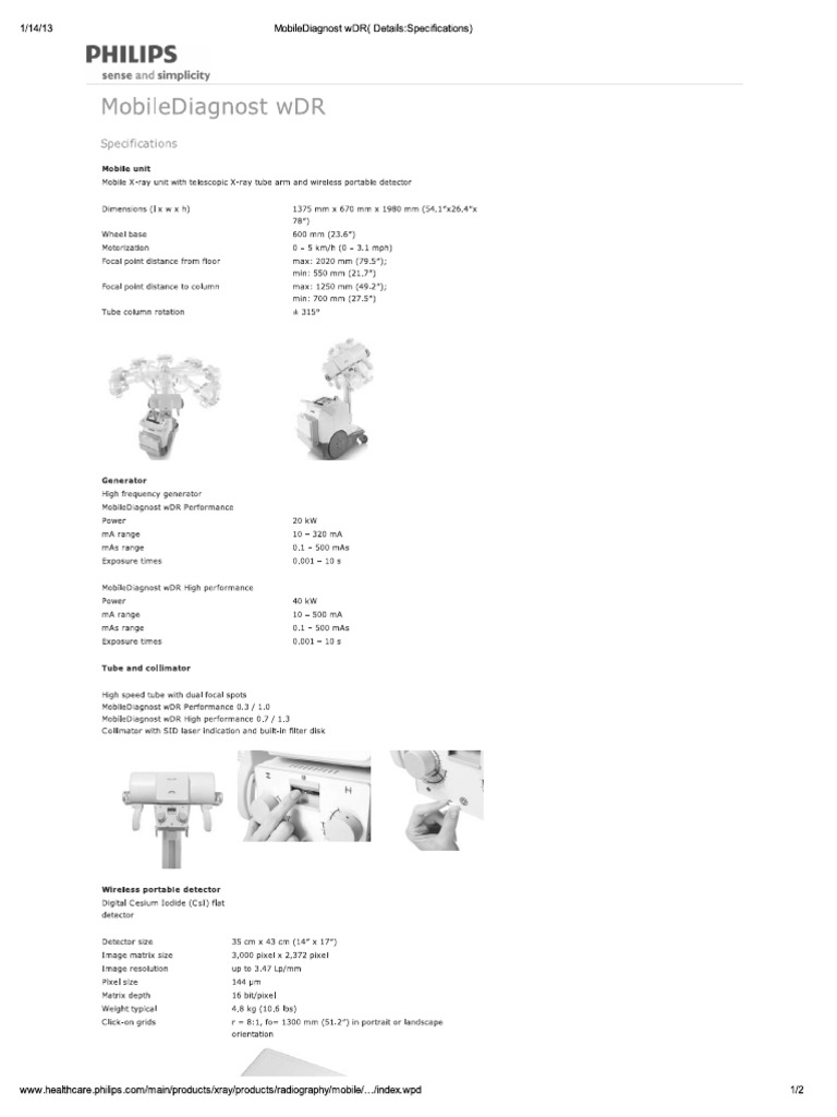 Philips MobileDiagnost WDR Details Specifications en | PDF