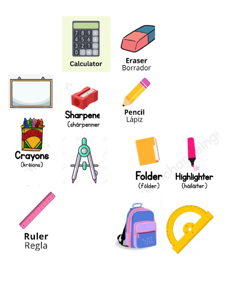 Objetos Escolares en Ingles | PDF