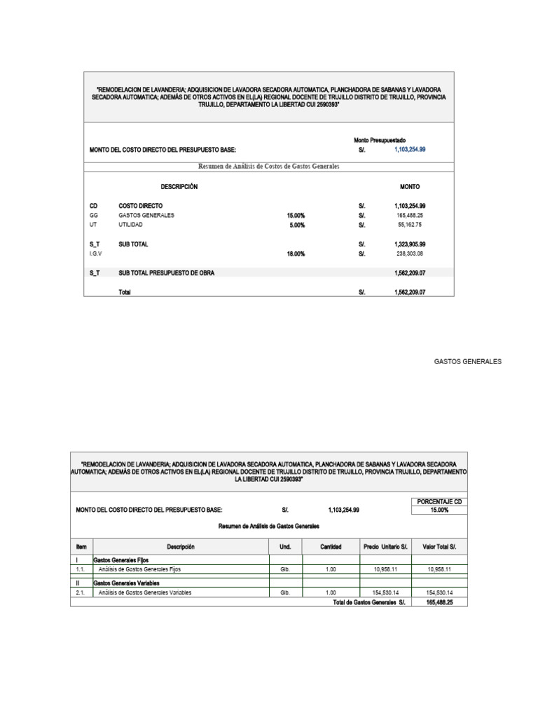 Gastos Generales de Ejecucion de Obra | PDF