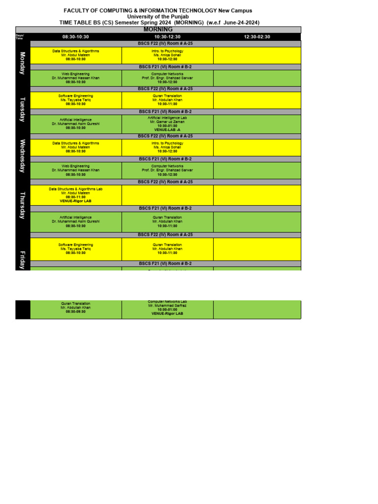 Spring 2024 BS Computing Timetable | PDF | Computing | Computer Science
